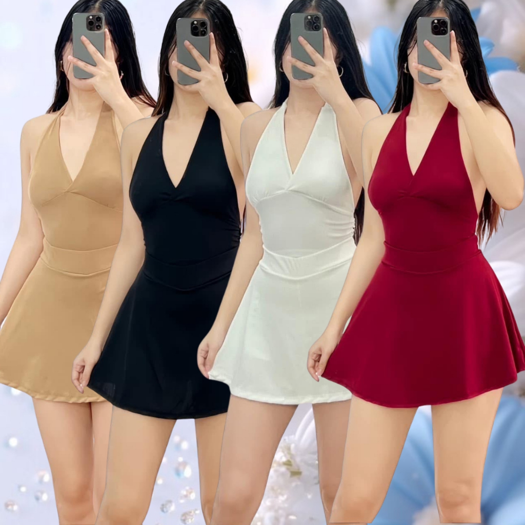 Terno skort and halter backless top v-neck trendy summer terno outfit ...