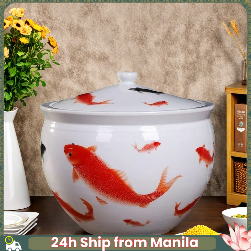 Koi rice jar ceramic Dispenser Storage Container Insect-proof Rice ...