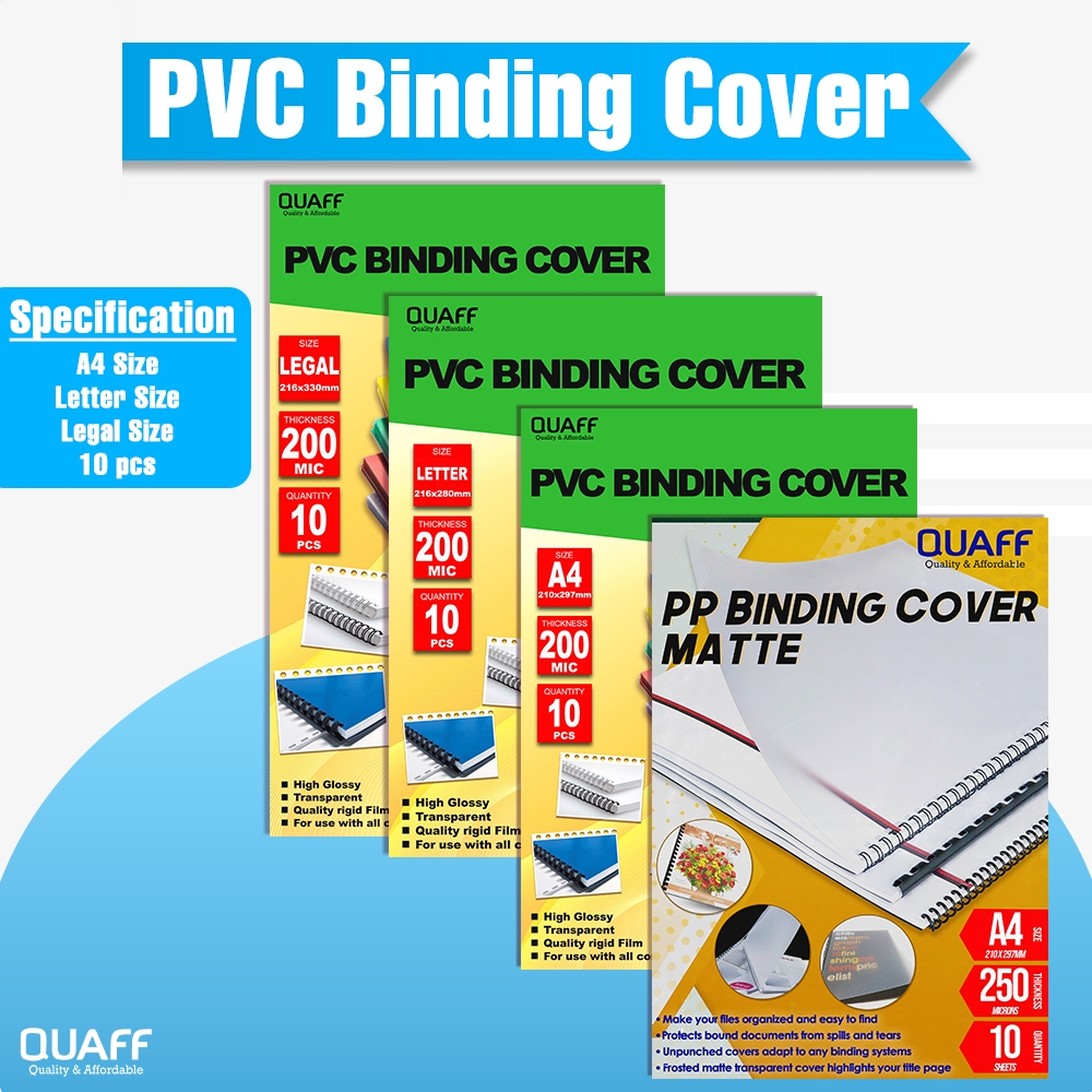 (10 sheets) QUAFF Binding Cover Short - A4 - Long Size PVC Binding & PP ...