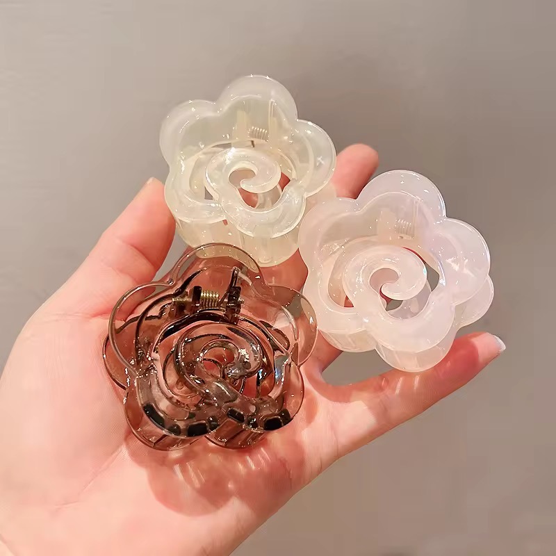 Ins Style Hair clamp elegant Matte Translucent Camellia flower Hair ...