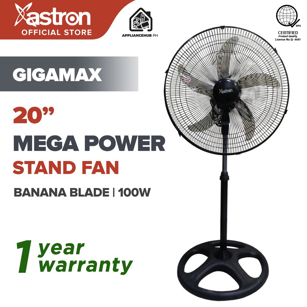 Astron Gigamax 20” Electric Stand Fan - Black | Heavy-Duty Cooling ...
