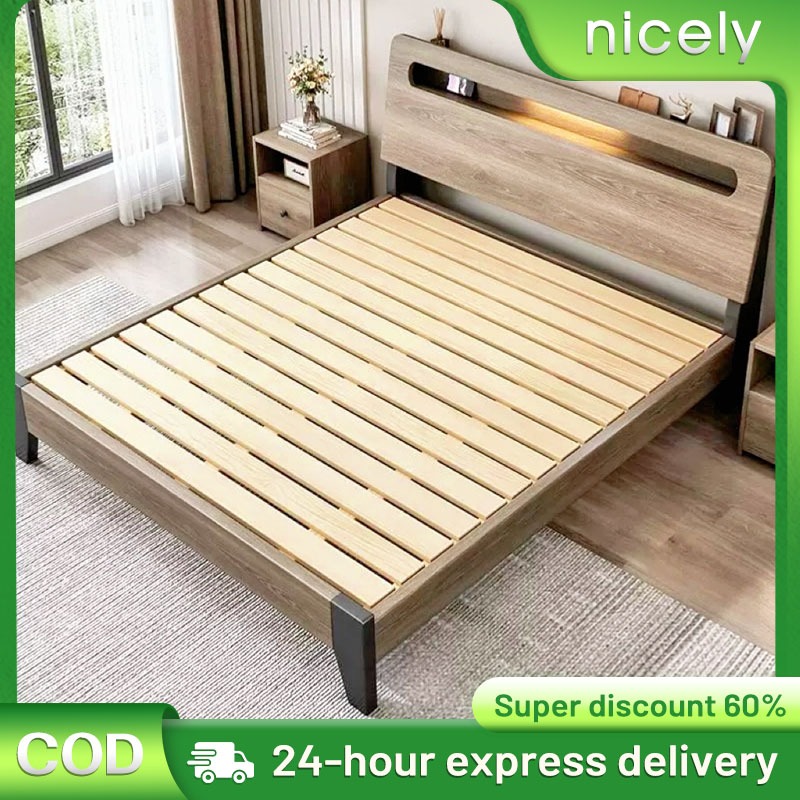 Wooden Single And Double Queen Size Bed Solid Wood Bed 180cm Width Modern Minimalist Household ...