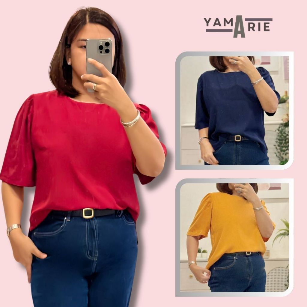 Yamari.PH Puffsleeves Round Neck Linen Top | MATILDA | Shopee Philippines