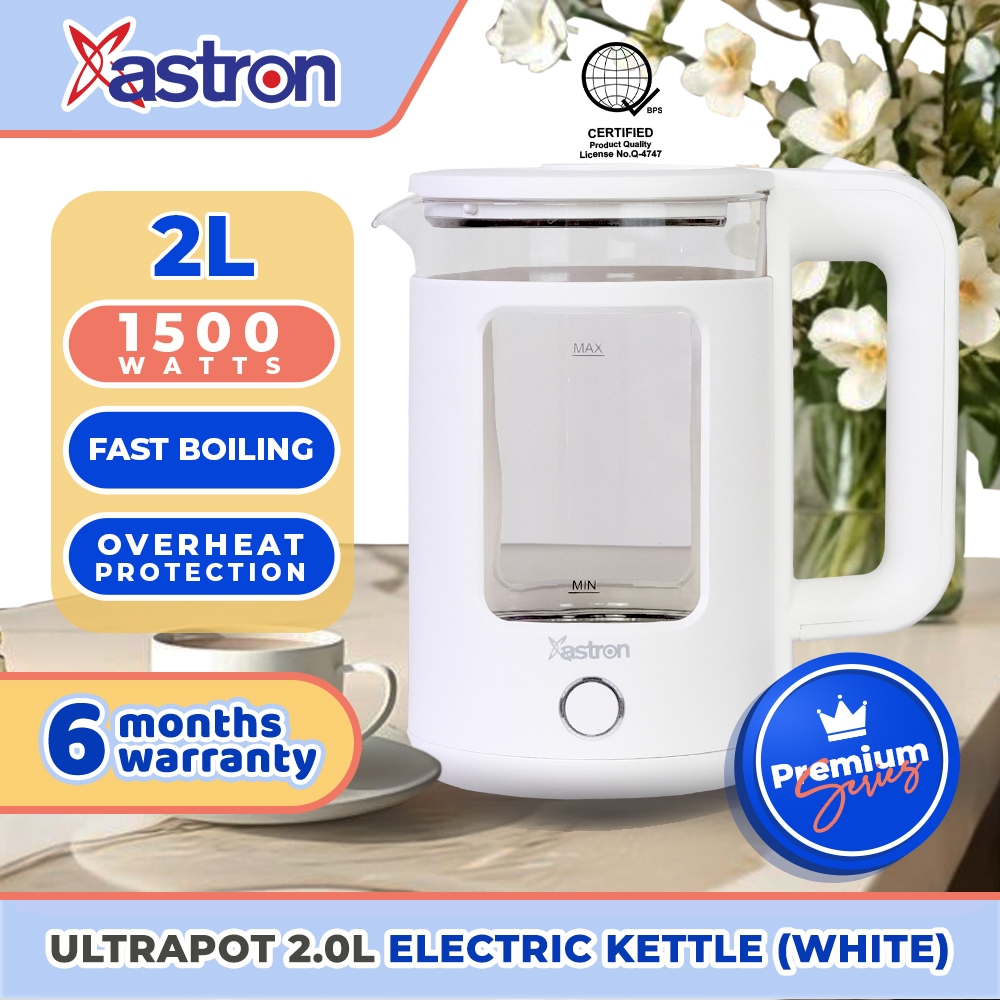 Astron ULTRAPOT 2.0L Electric Glass Kettle (White) with LED Light (2.0L ...
