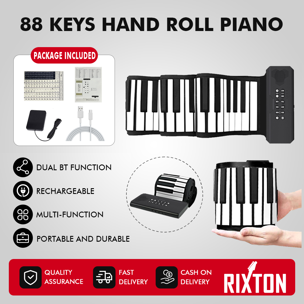 RIXTON Portable 88 Keys Electronic Keyboard Hand Roll Piano Built-in ...