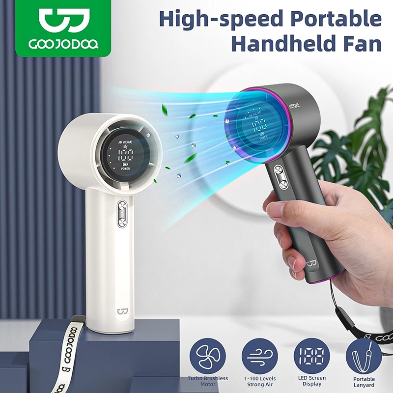 GOOJODOQ 4000 mAh Turbo Jet Mini Fan Rechargeable High-Speed Handheld Portable Strong Wind 100 ...