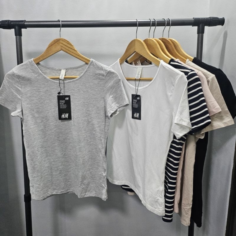 H &M Basic Round Neck Body Hug Stretch Relaxed Fit T-shirt | Overrun | Shopee Philippines