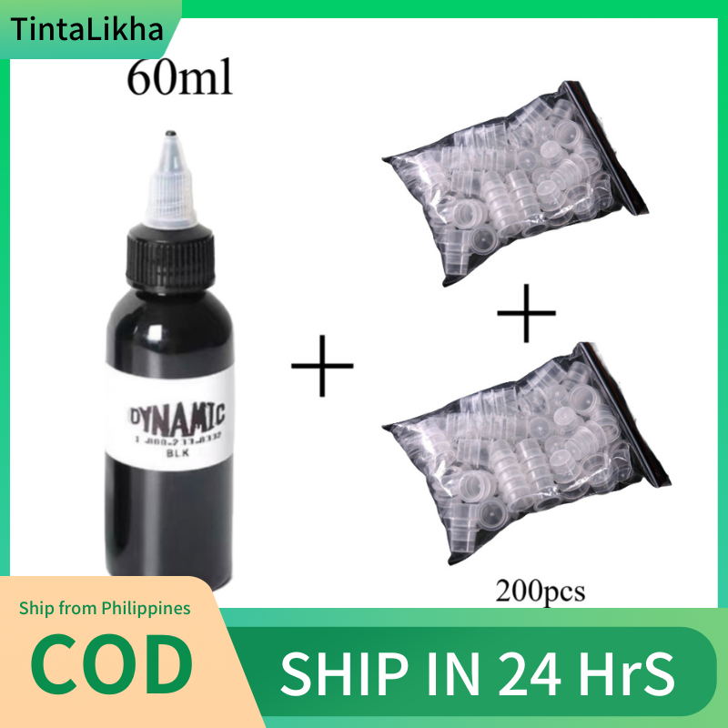 DYNAMIC Tattoo Ink Cups Set 60ml Tattoo Permanent Triple Black Ink With ...