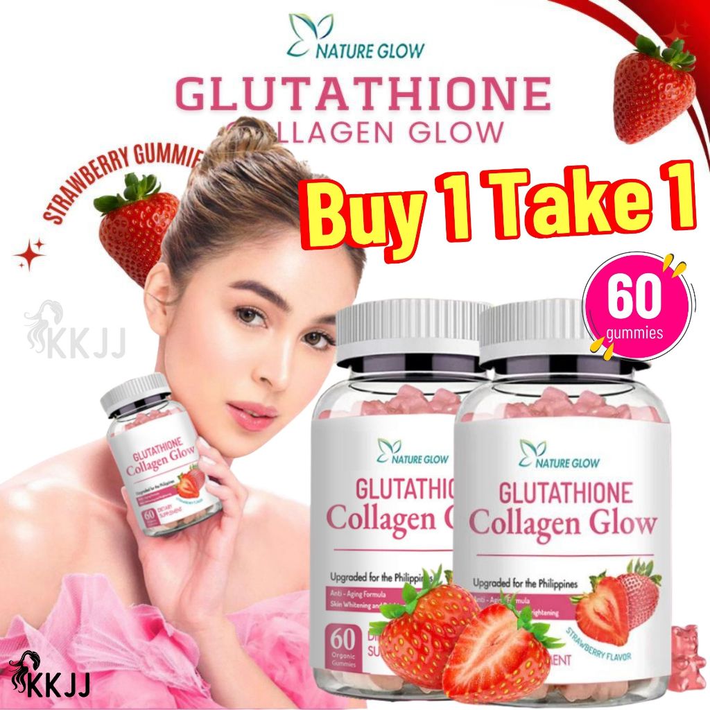 KKJJ 60pcs Strawberry Glutathione Collagen Glow Gummies Gluta Gummies ...