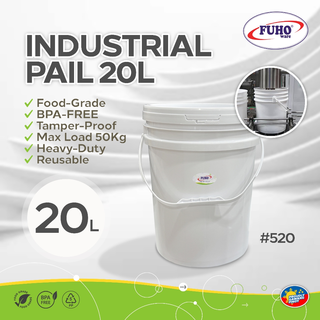 1 pc FUHO 20L White Industrial Pail With Cover and Handle #520 | Shopee ...