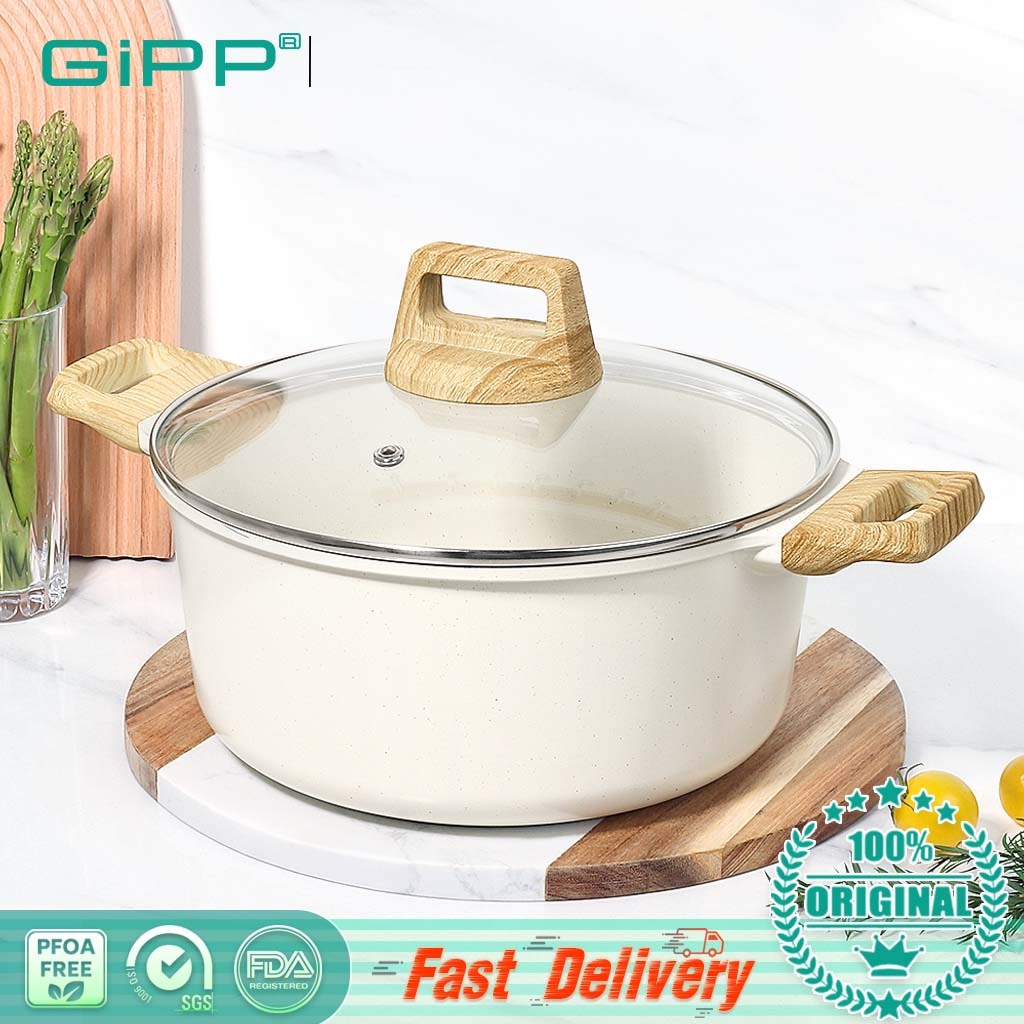 GIPP Non Stick Soup Pot Casserole 24/28cm Large Capacity Cooking Pot Granite With Lid for All ...