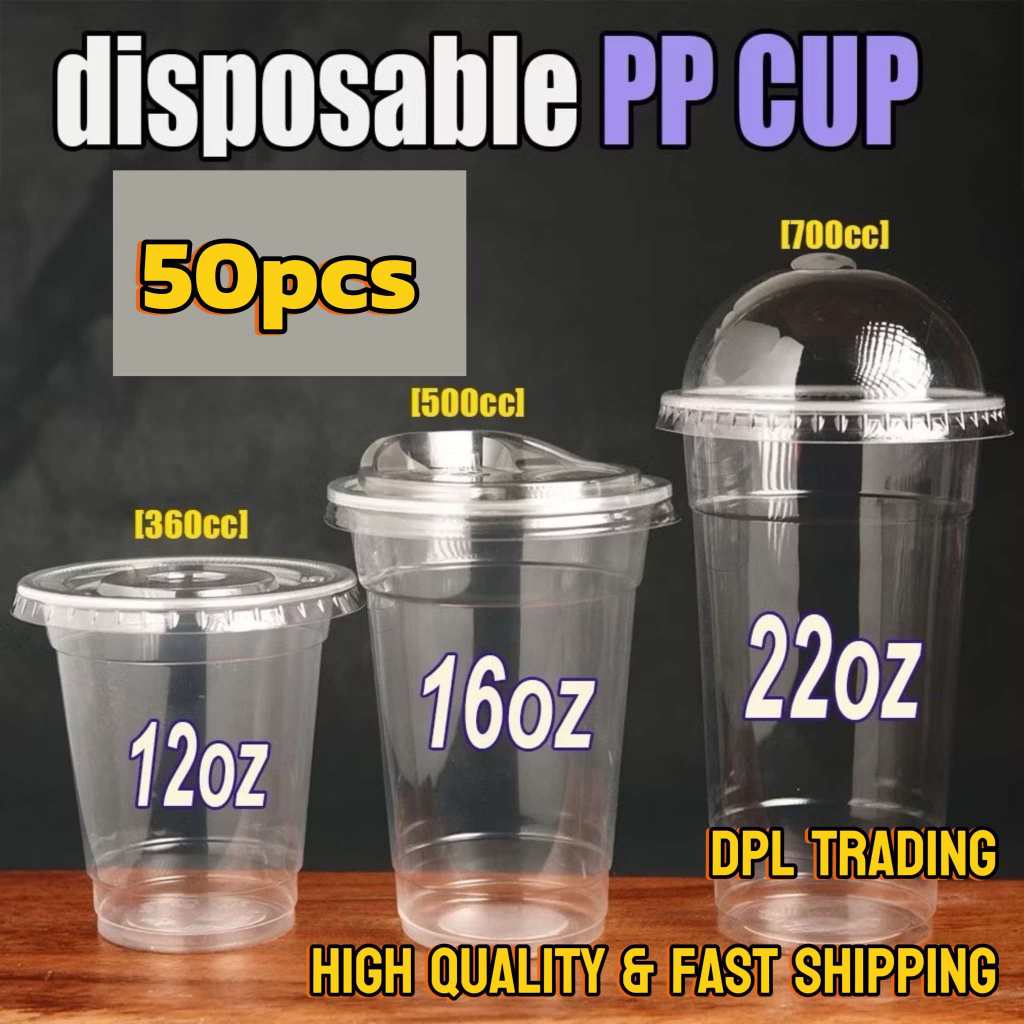 【DPL】[50pcs/100pcs] Plastic PP Y Cup with PET Lids SET! (8oz, 12oz ...