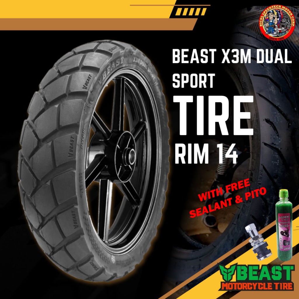 BEAST MOTORCYCLE TIRE X3M DUAL SPORT TUBELESS RIM14 FREE SEALANT&PITO ...