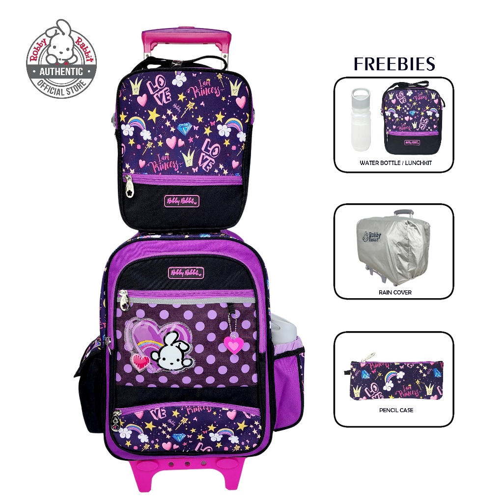 Robby Rabbit Princess Heart Soft Trolley 16-Inch (Purple, Black, Heart ...