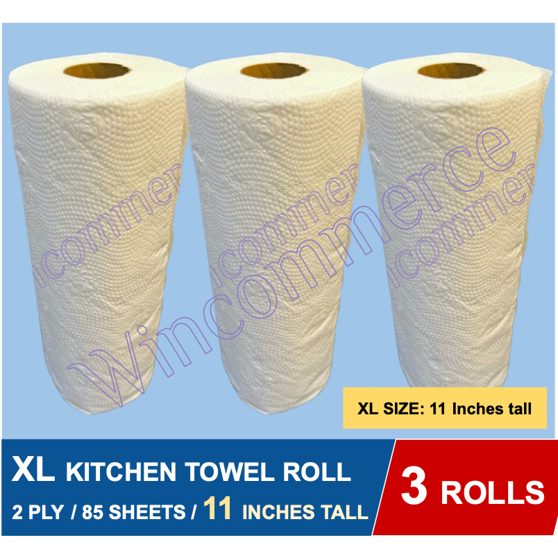 3 BIG ROLLS KITCHEN TOWEL TISSUE ROLL 2 PLY VIRGIN PULP 85 PULLS ...