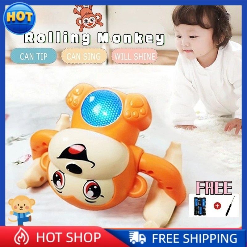 Electric Rolling Flipping Monkey Toy with Light Musical Tumbling Baby ...