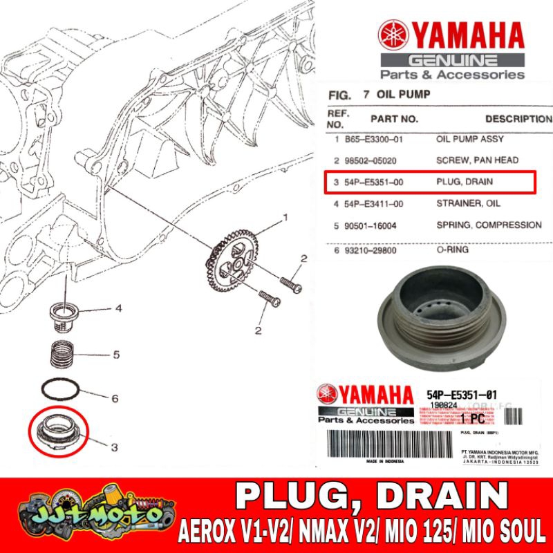 PLUG DRAIN AEROX V1&V2/ NMAX V2/ MIO 125/ MIO SOUL 54P-E5351-01 ...