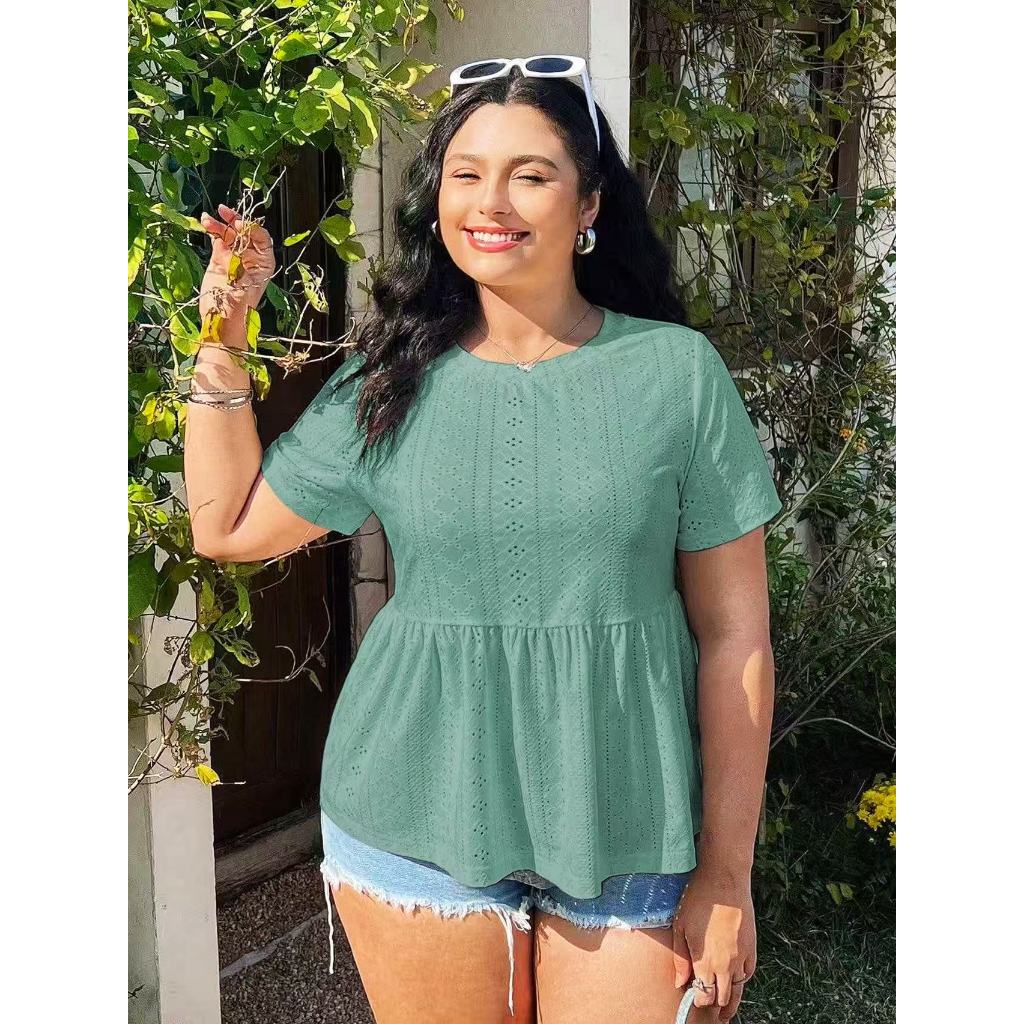 Sylvia Plus Size Blouse Eyelet Peplum Ruffles 31227# | Shopee Philippines