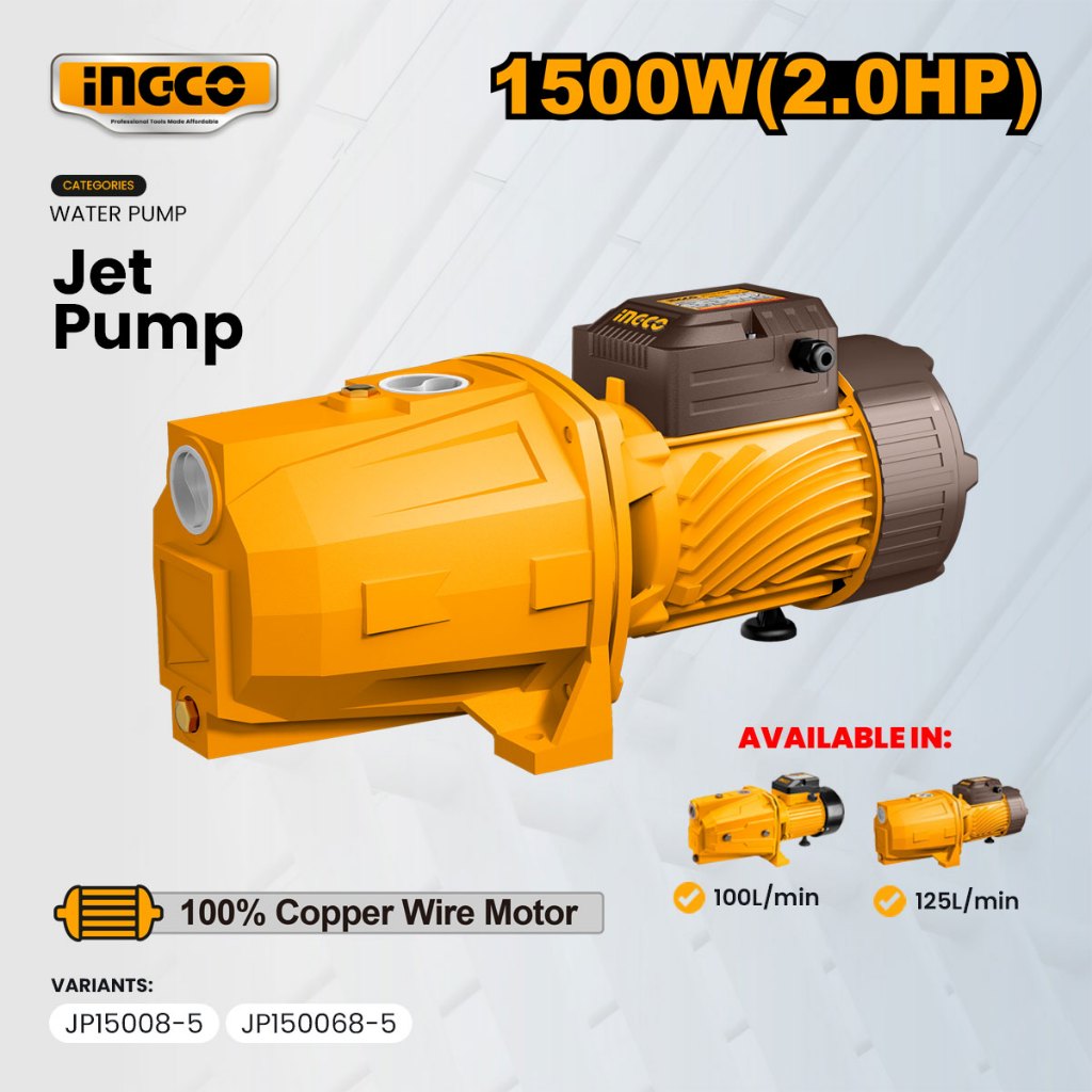 Ingco 1500W (2HP) Self-Priming Jet Pump Brass Impeller High Pressure ...