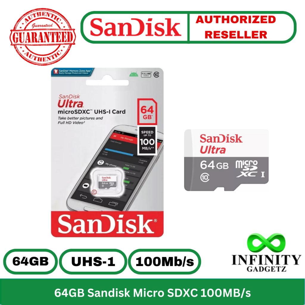 SanDisk Ultra 64GB Micro SD Class 10 100MB/s SDQUNR-064G | Shopee ...