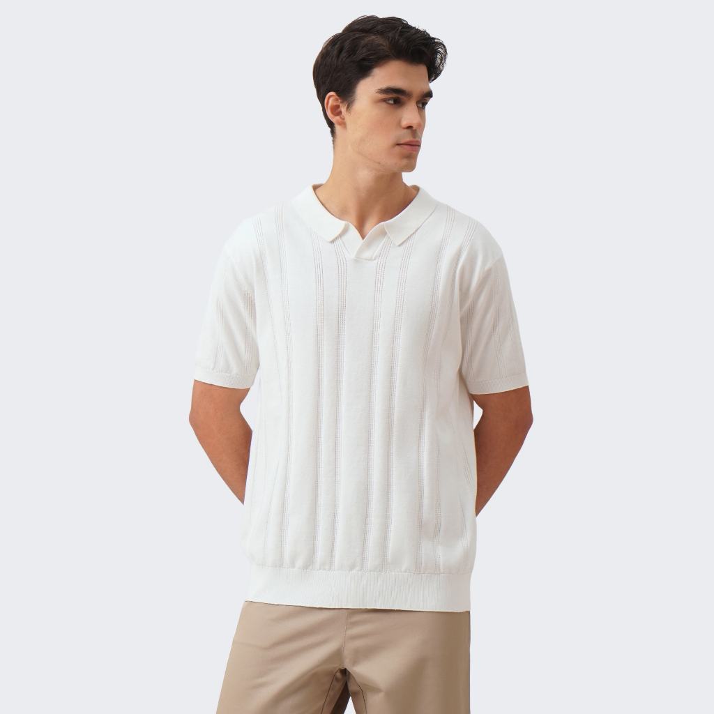 BOCU Men's Ribbed Knit Open Placket Polo | Shopee Philippines