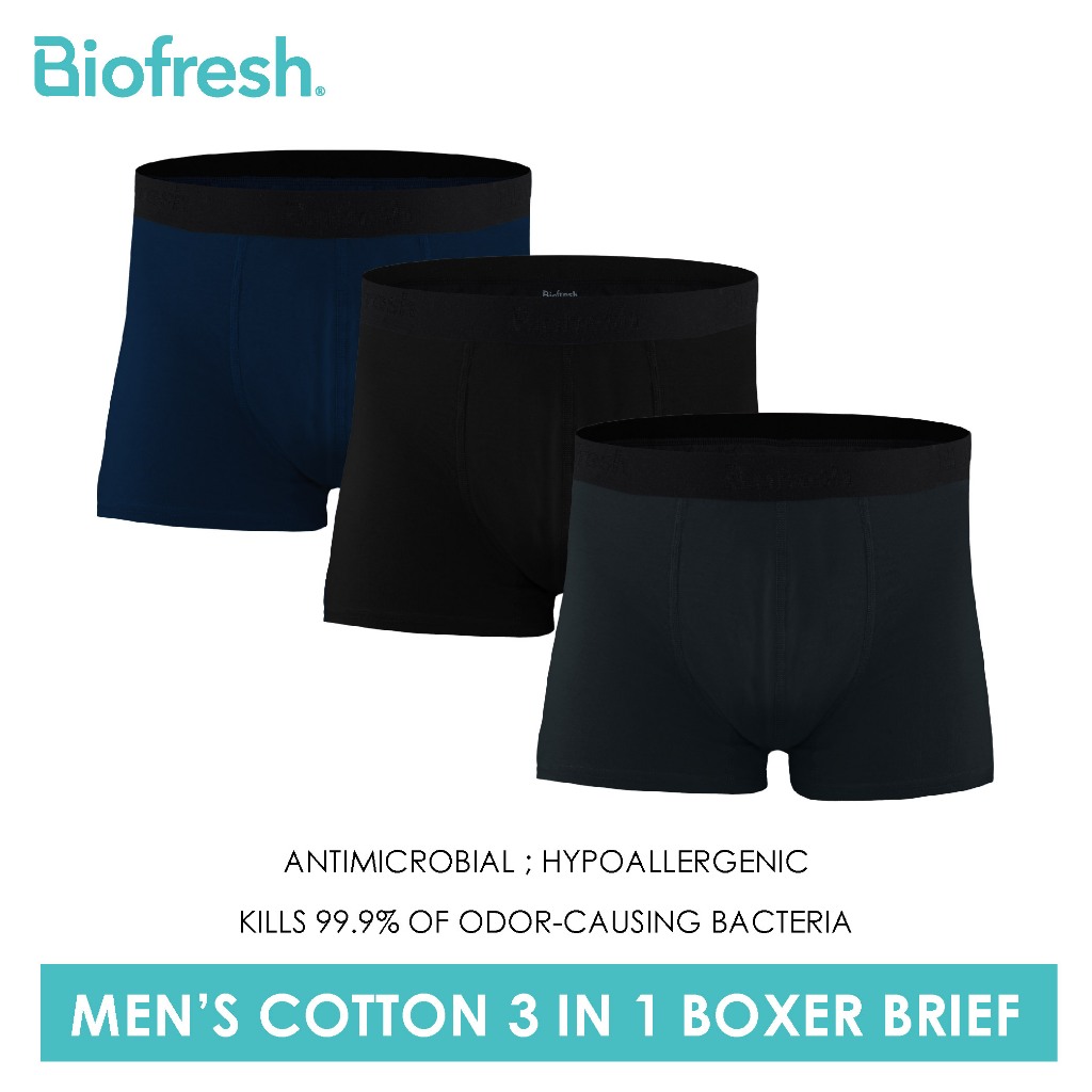 Biofresh Men's Antimicrobial Cotton Boxer Brief 3 pieces in a pack ...