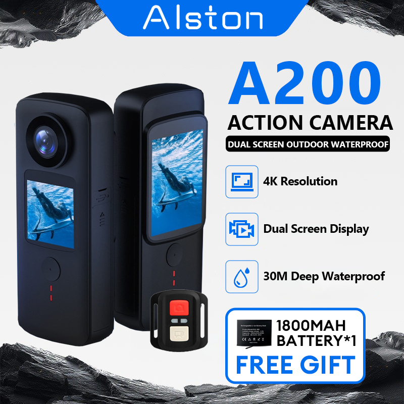 ALSTON A200 ACTION CAMERA 4K outdoor anti shake dual screen waterproof sports Camera Free ...
