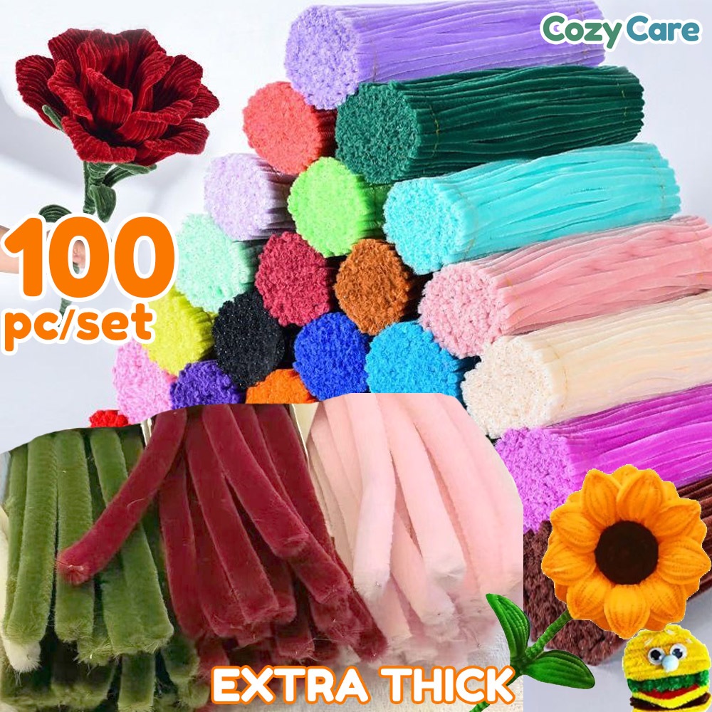 100Pcs Fuzzy Wire Set DIY Plush Flower Fake Flower Craft Pipe Cleaners ...