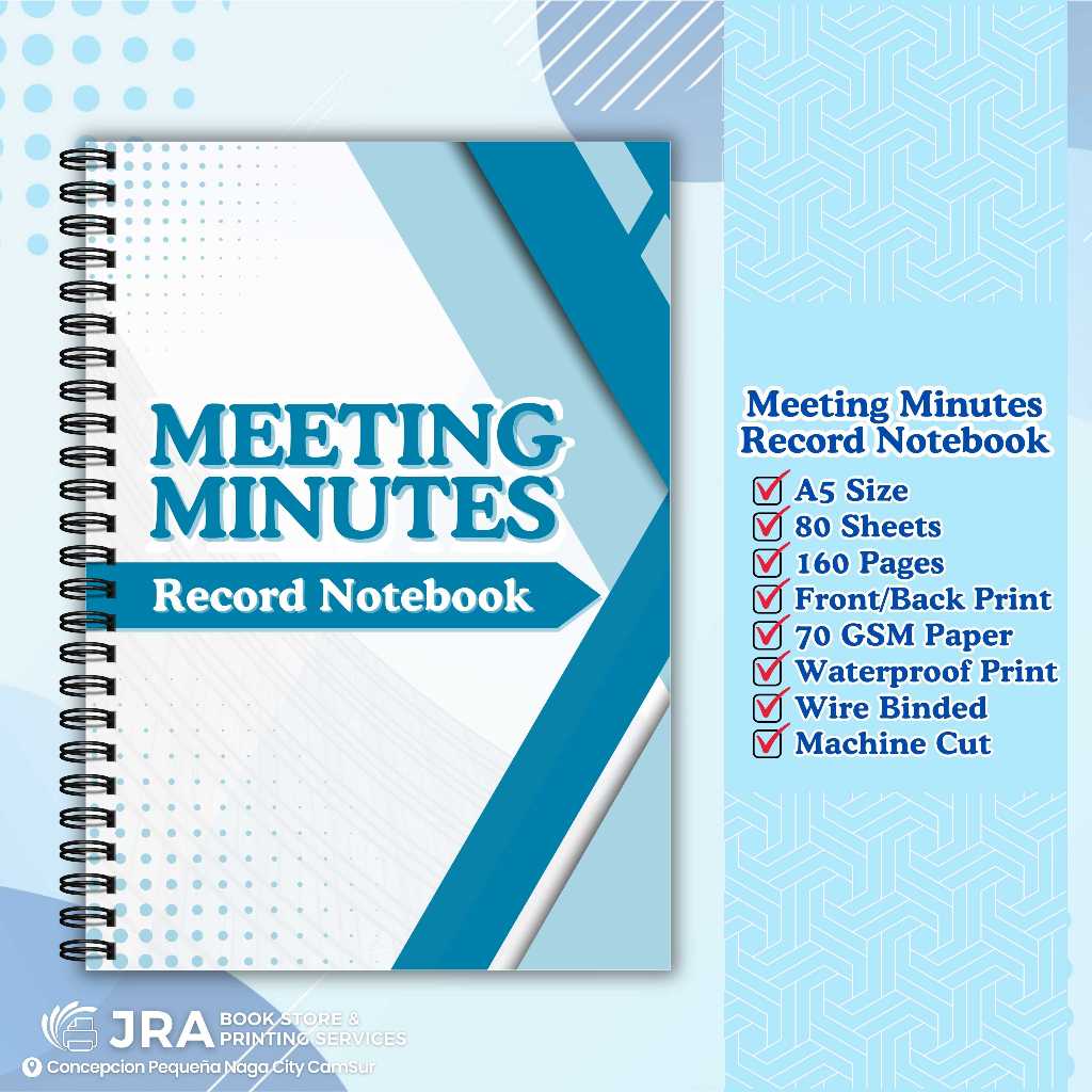 A5 Meeting Minutes Record Notebook or Minutes of Meeting Log Book ...