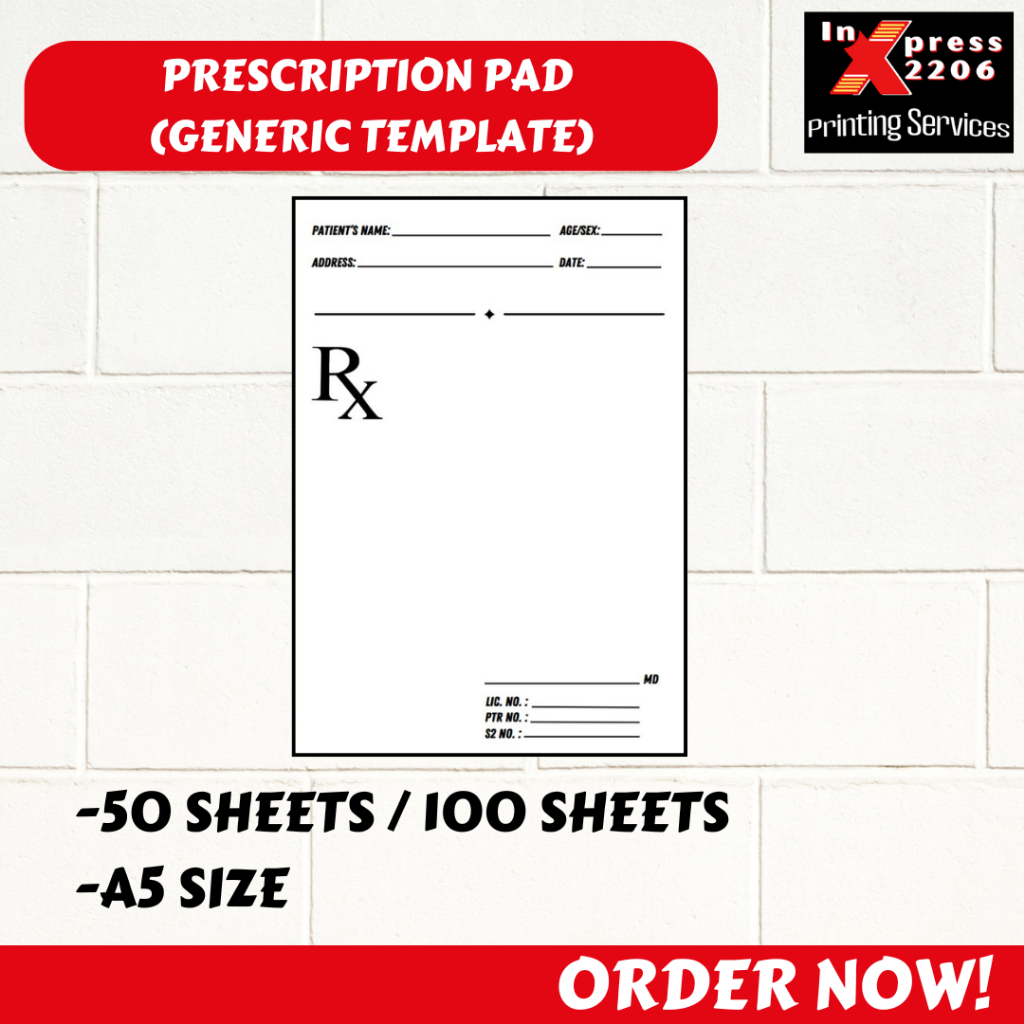 PRESCRIPTION PAD RESETA GENERIC FORMAT FOR MEDICAL DOCTOR PHYSICIAN ...