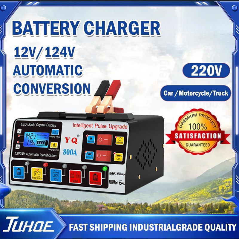 1000A Car Battery Charger 12V/24V Heavy Duty Fast Charge Pulse Repair ...