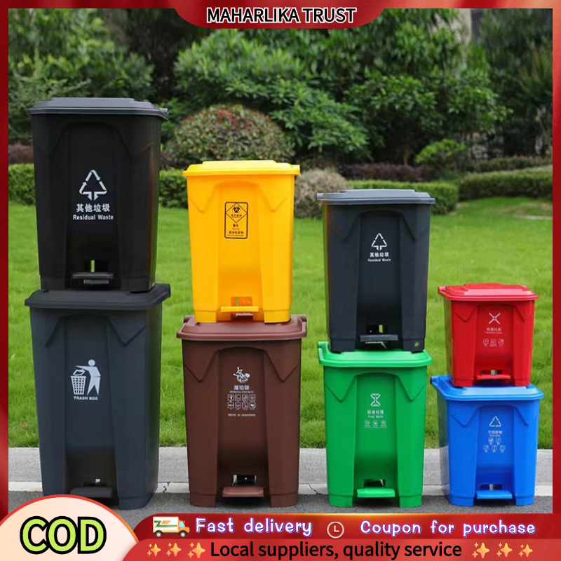 Large Outdoor Pedal-operated Garbage Sorting Bin, 20L/50L/80L/100L Plastic Rectangular Trash Can ...