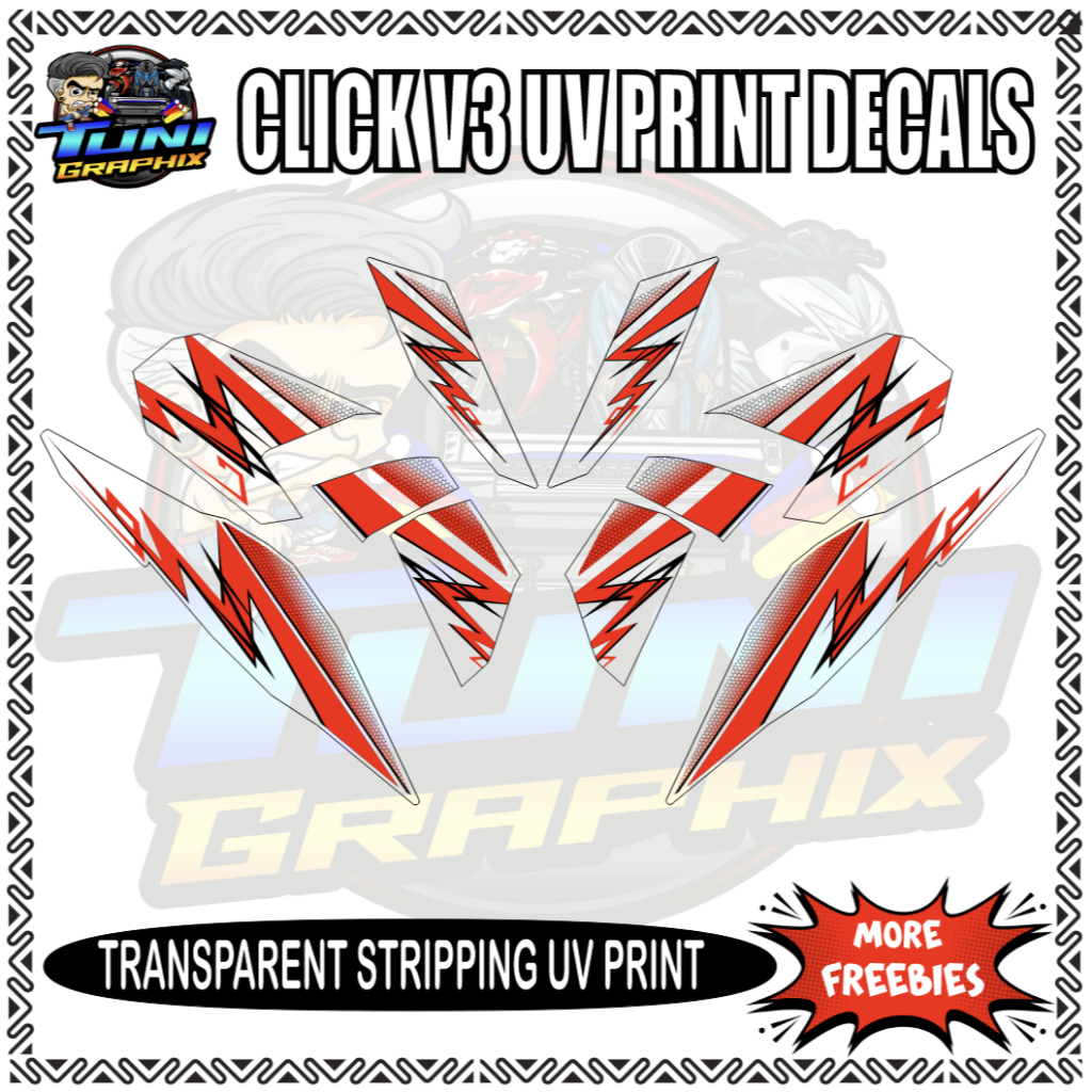 CLICK 125i V3/V4 NEW LIGHTNING STRIKE DECALS ( PREMIUM UV PRINT TRANSPARENT STICKER) | Shopee ...