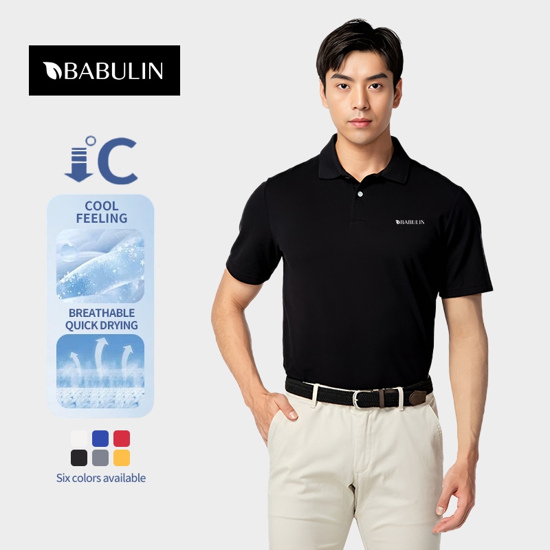 BABULIN Jet Black Polo Shirt Business Casual Slim Fit - Quick Dry Ice ...