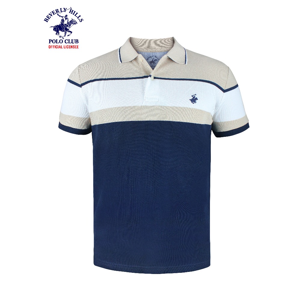 Beverly Hills Polo Club Men's Combed Cotton Polo Shirt in Navy Stripes ...