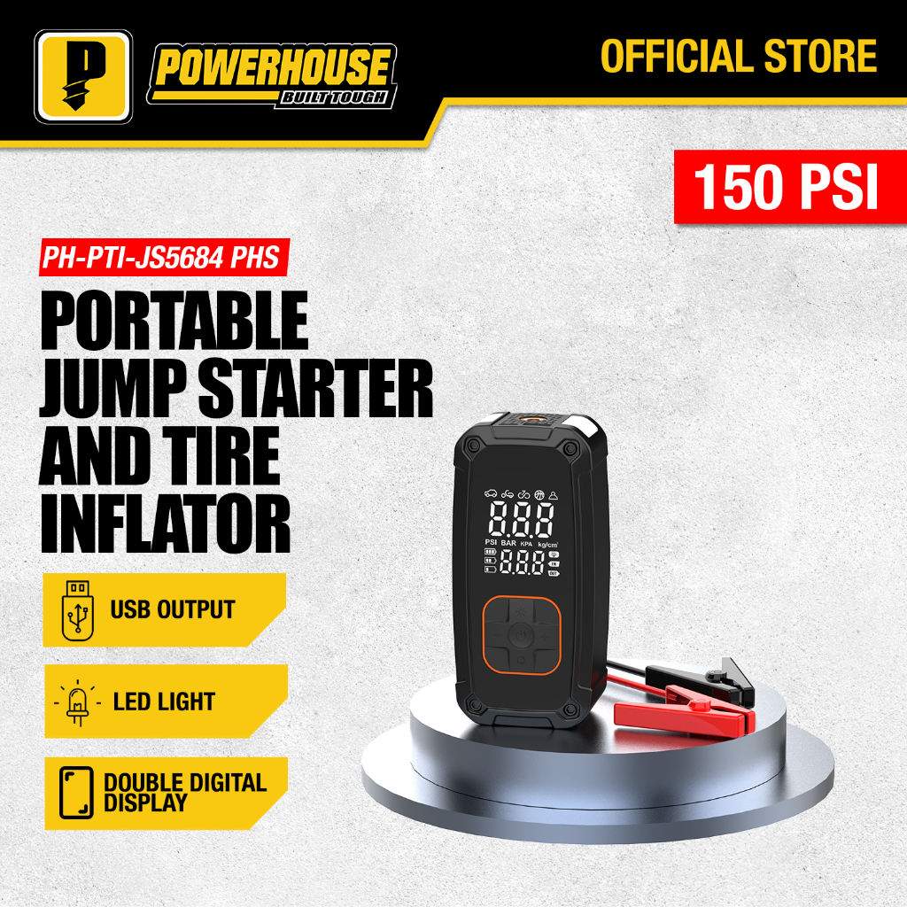 PowerHouse Portable Jump Starter and Tire Inflator 150 PSI (PH-PTI ...