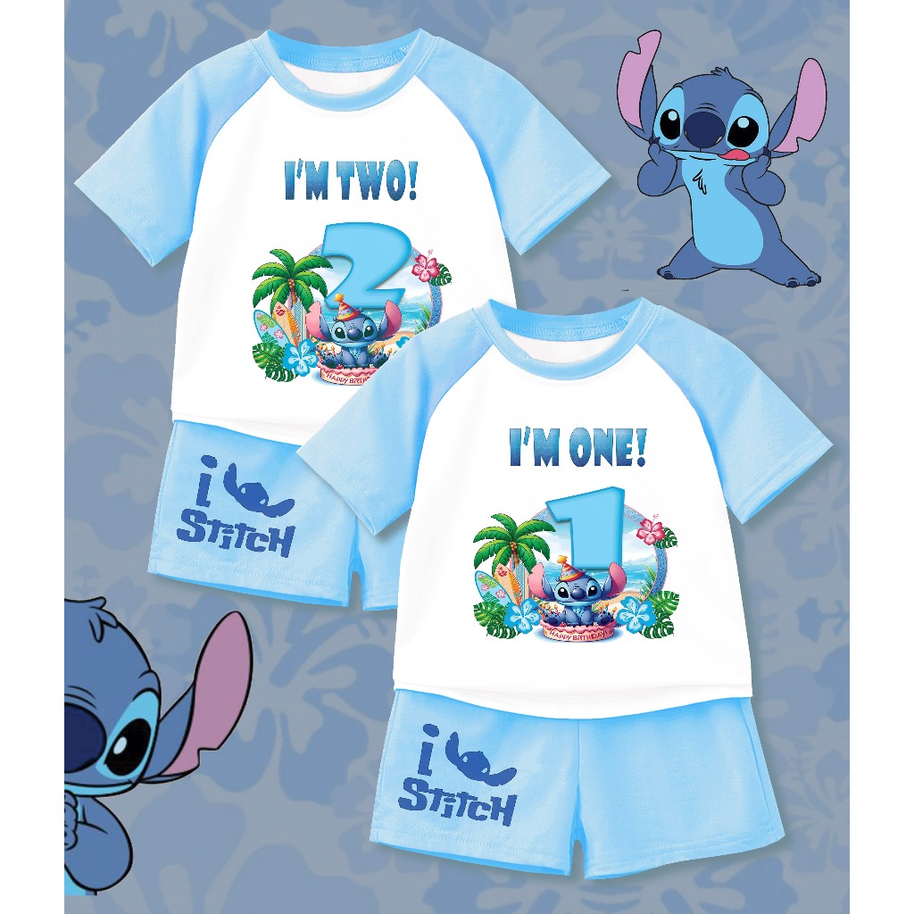 Stitch Birthday Months Cute Design Blue Terno For Kids Boy Girl ...