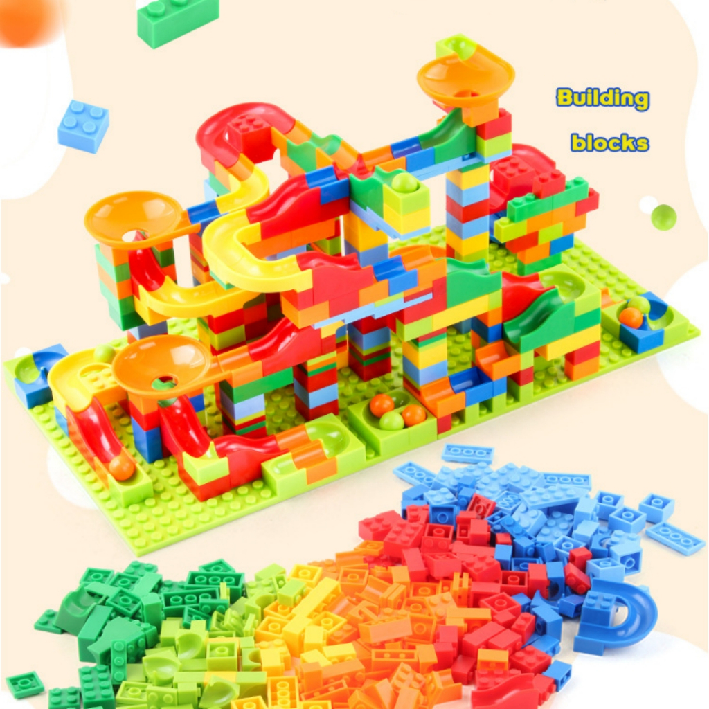 Slide Track Building Block Assembly Toy Set DIY Marble Race Track Ball ...