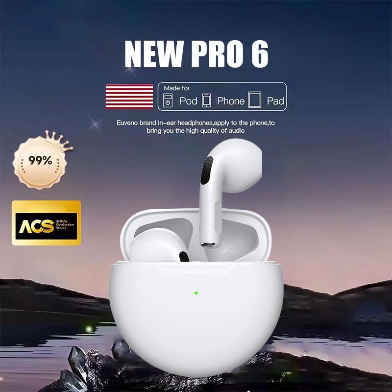 Wireless Earphones Pro 6 TWS Compatible with Android and iOS Bluetooth ...