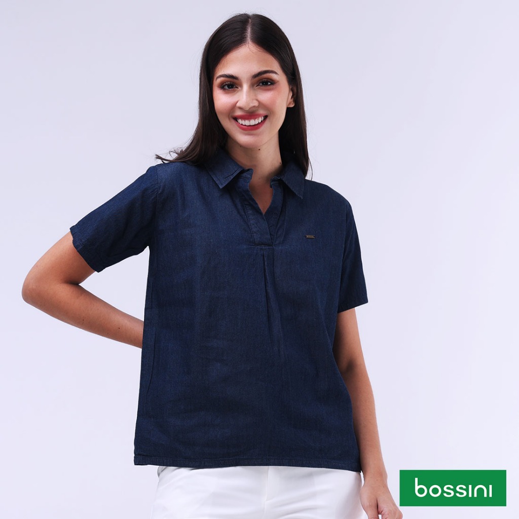 Bossini Ladies Chambray Short Sleeve Blouse OLT04-0728 | Shopee Philippines