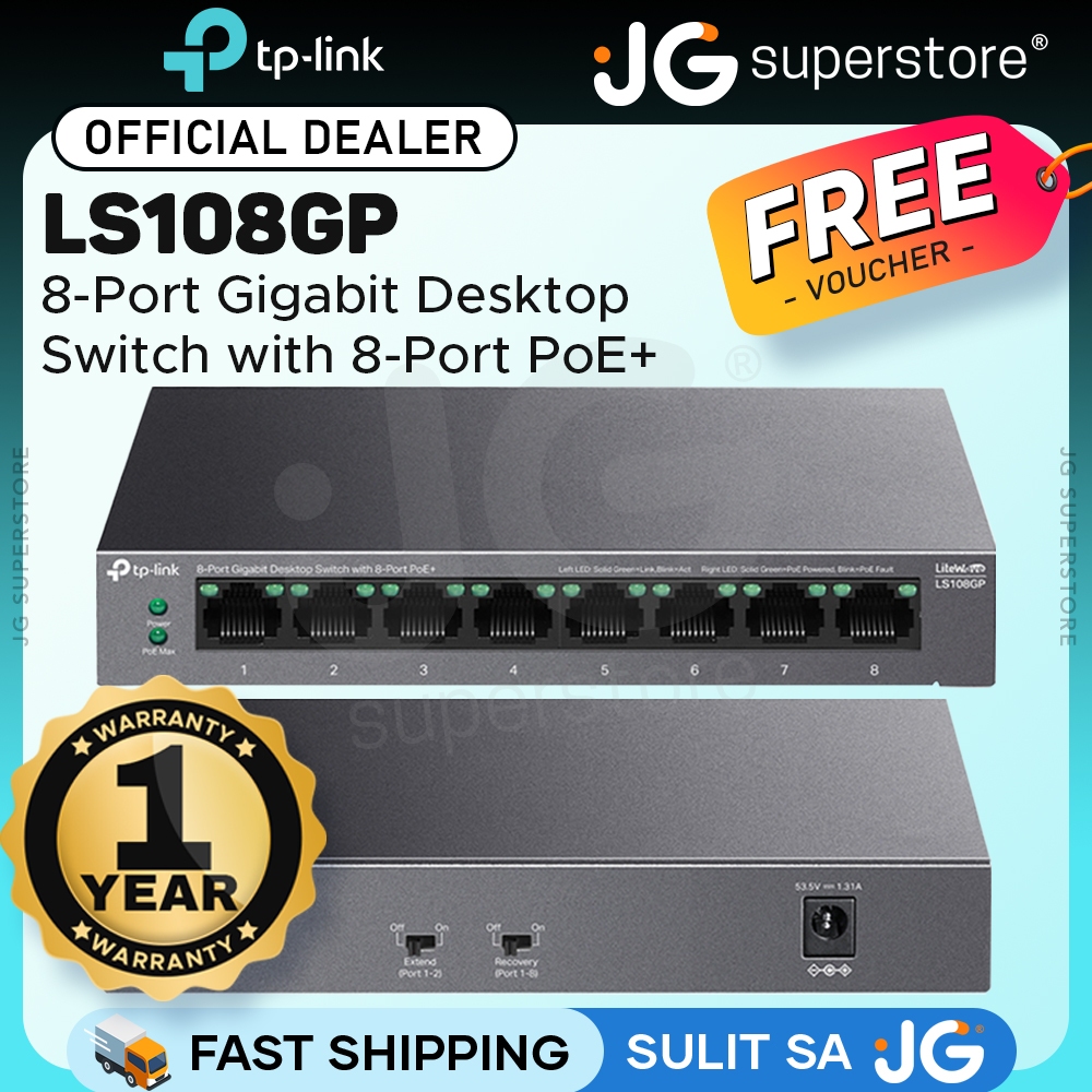 TP-Link LS108GP 8-Port 10/100Mbps Desktop Network Switch & 8-Port PoE+ ...