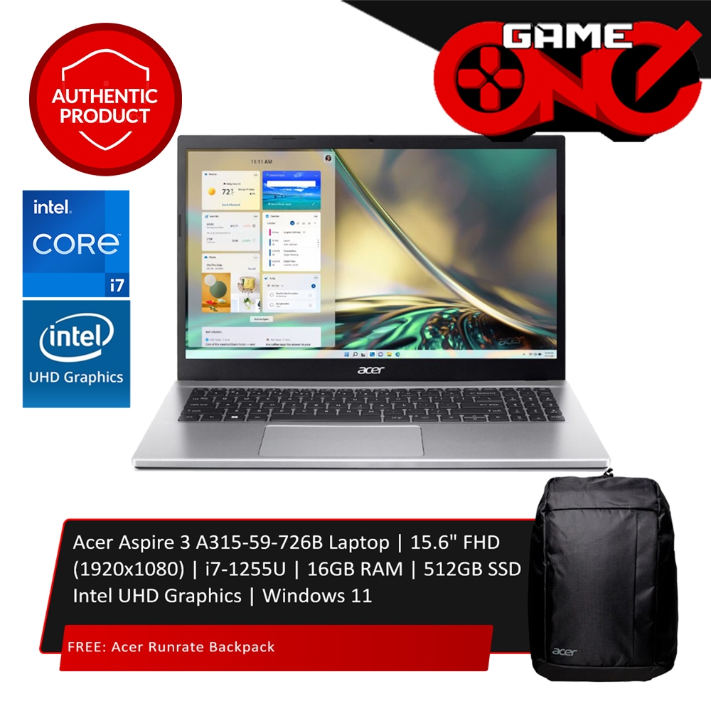Acer Aspire 3 A315-59-726B Laptop | 15.6" FHD | i7-1255U | 16GB RAM | 512GB SSD Intel UHD ...