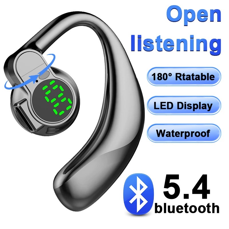 Single Ear Bluetooth Earbuds Sports HD Bass Wireless Earphone LED Power ...