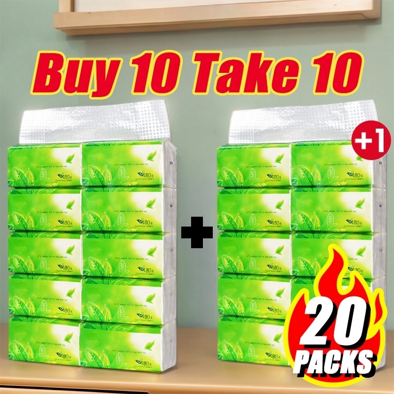 【Buy 10 Take 10】Tissue Facial Organic Green Tea Tissue Paper Car Toilet ...