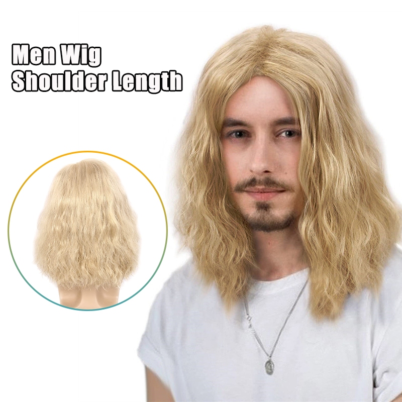 Men Wig Shoulder Length Wig Curly Wave Layered Hair Wig for Men Human ...