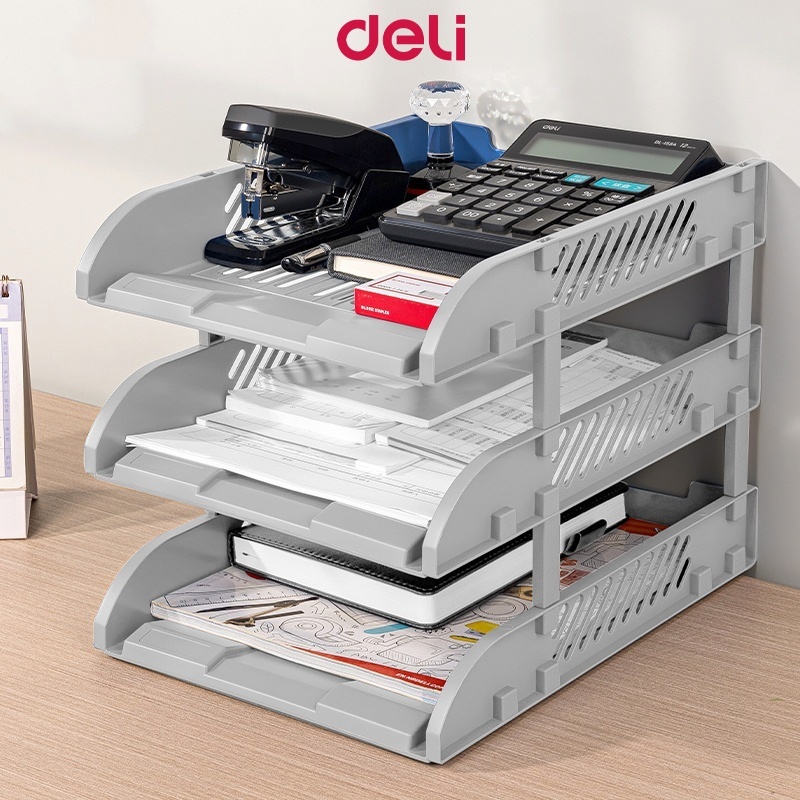 Deli 3-layer Desktop File Holder Documents Tray Paper Organizer Large ...