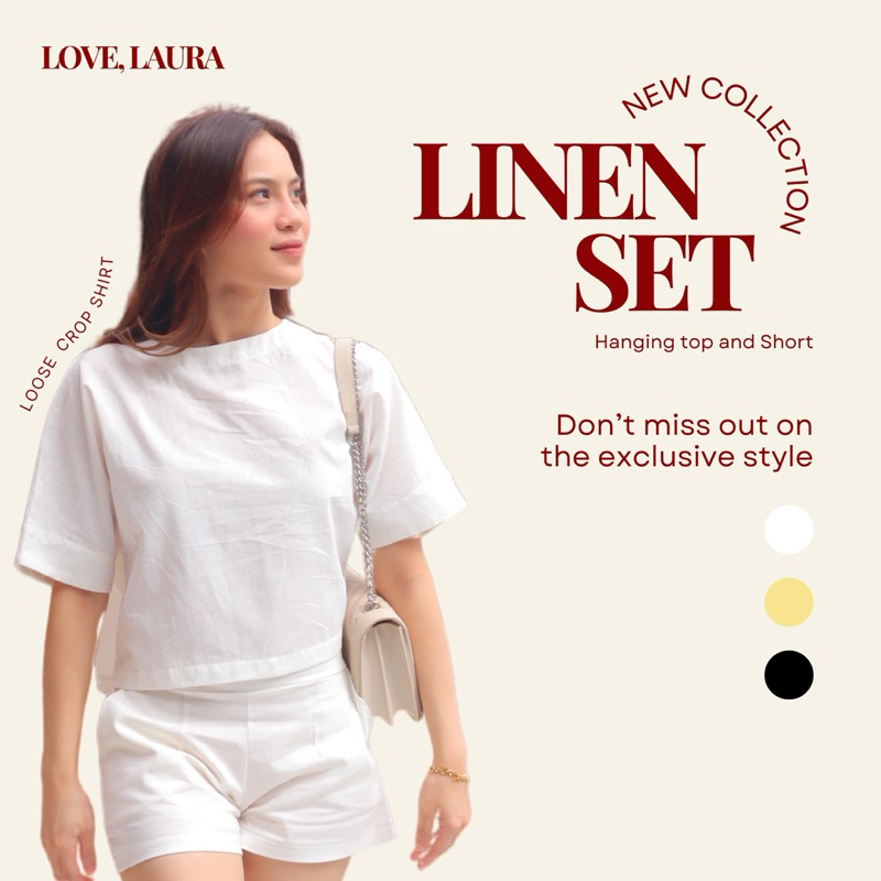 Love Laura Hanging Top and Short Linen Set | Shopee Philippines