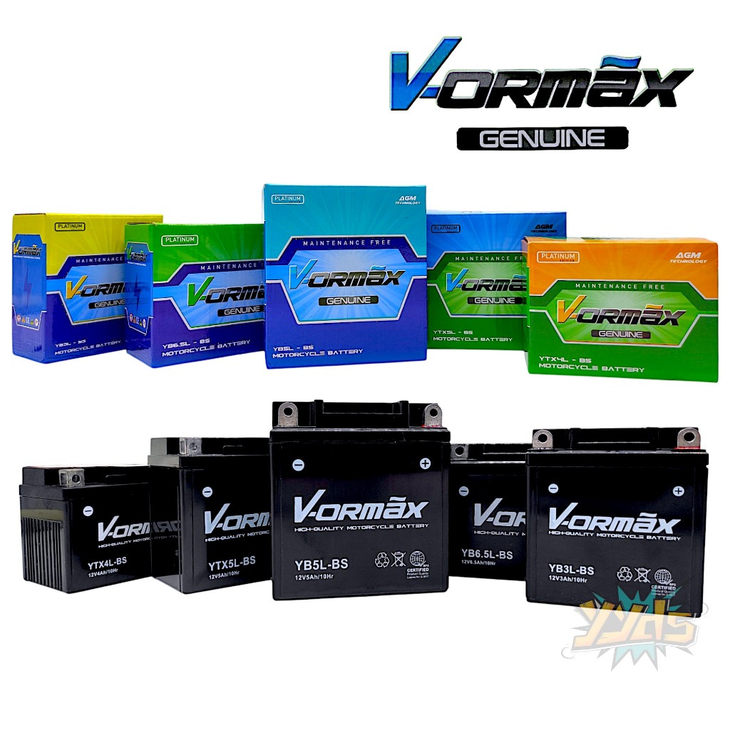VORMAX BATTERY FOR MOTORCYCLE YTX4L-BS/YTX5L-BS/YB-6.5L-BS/YB3L-BS/YB5L ...