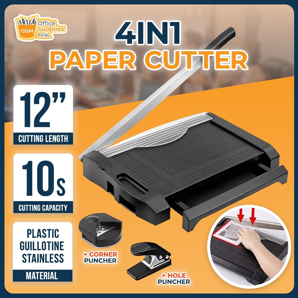 4in1 Paper Cutter Guillotine 12" Sharp Blade 10 Sheets Cutting Capacity ...