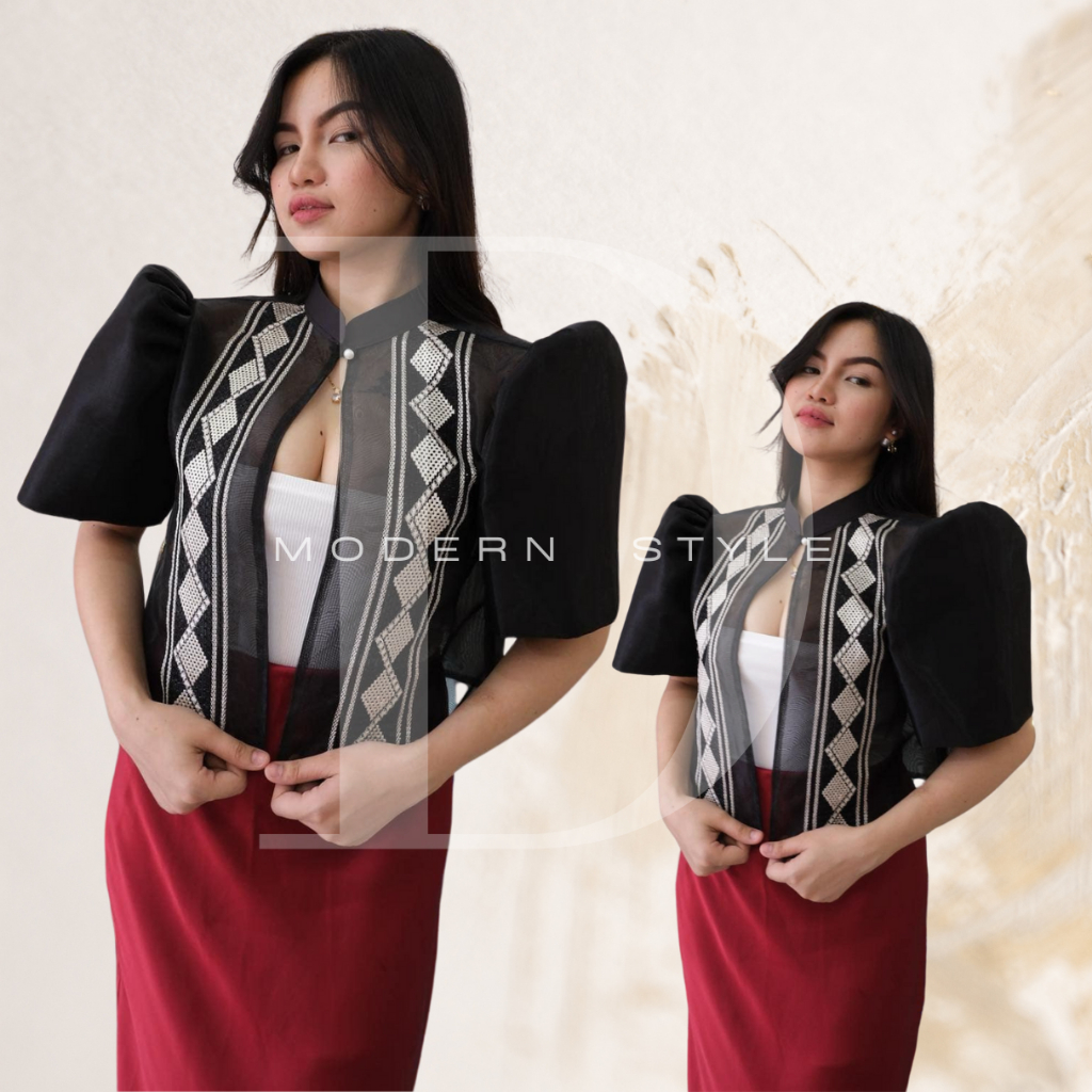 Modern filipiniana top mestiza sleeves bolero top diamond embroidered ...